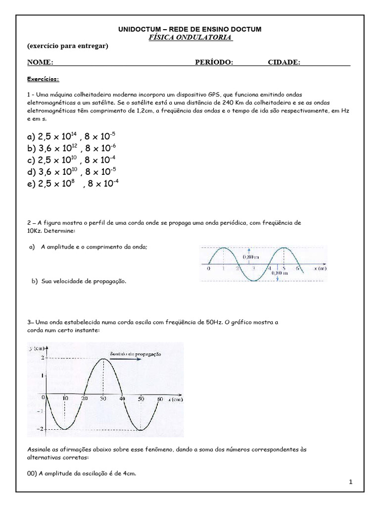 Física Ondulatória 10 Atividade para ENTREGAR | PDF | Ondas | Frequência