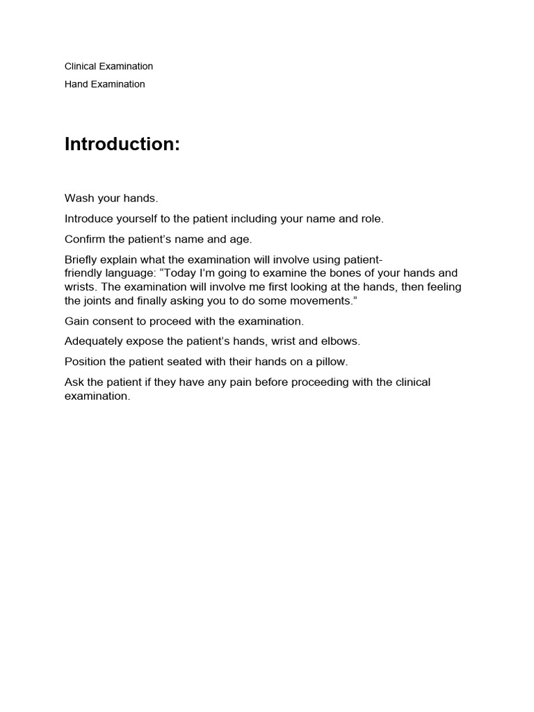 Hand Examination | PDF | Hand | Anatomical Terms Of Motion