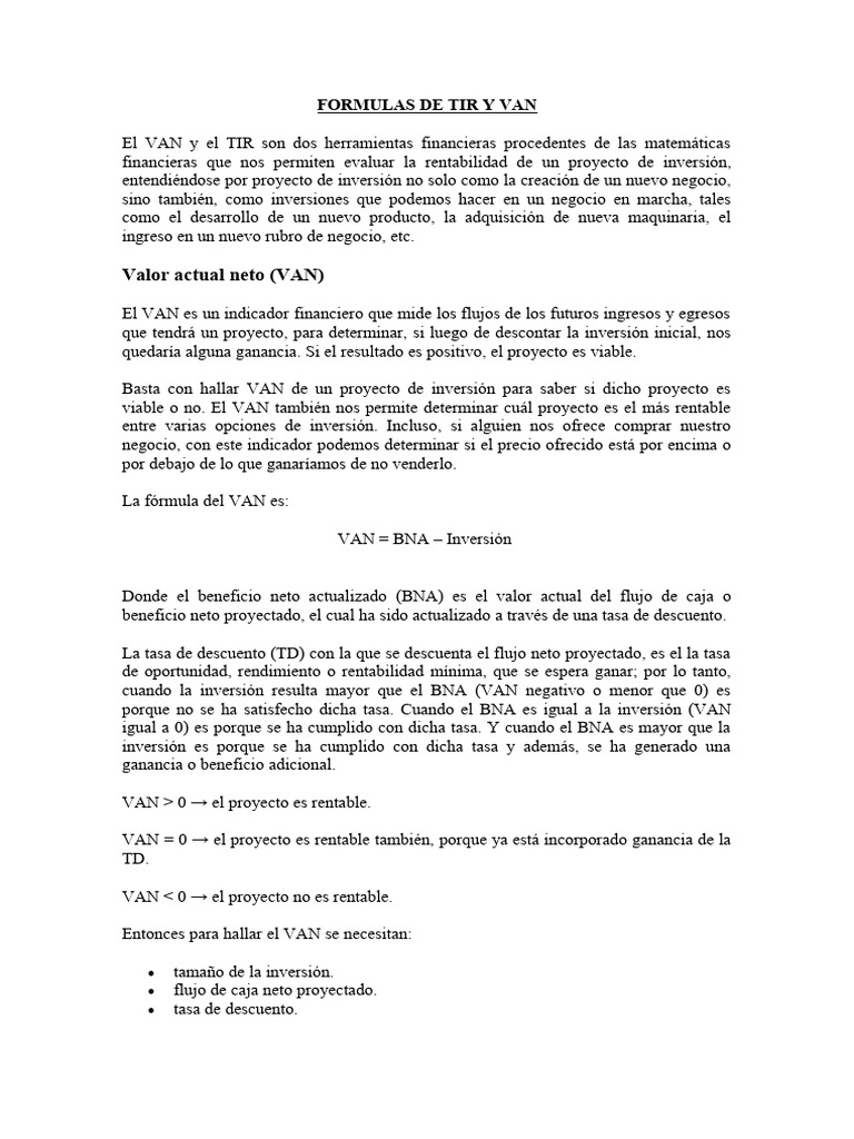 Formulas de Tir y Van | PDF | Tasa interna de retorno | Inversiones