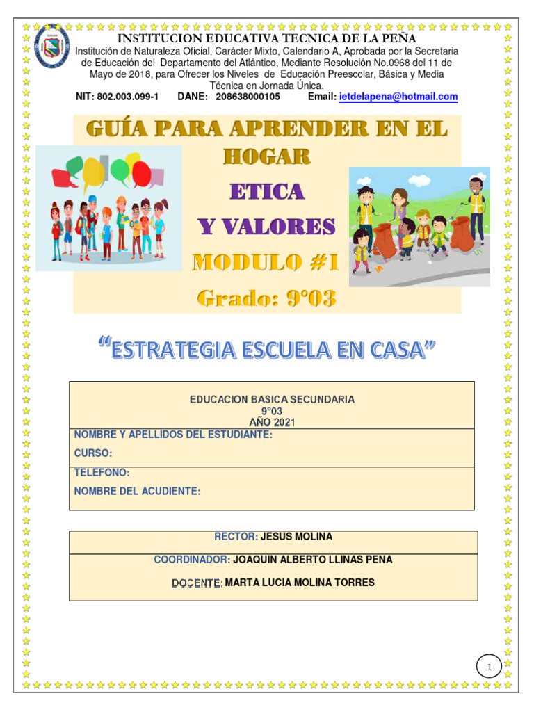 Modulo#1 Etica y Valores 9°03 Ultima Entrega | PDF | Educación de la primera infancia | Institución