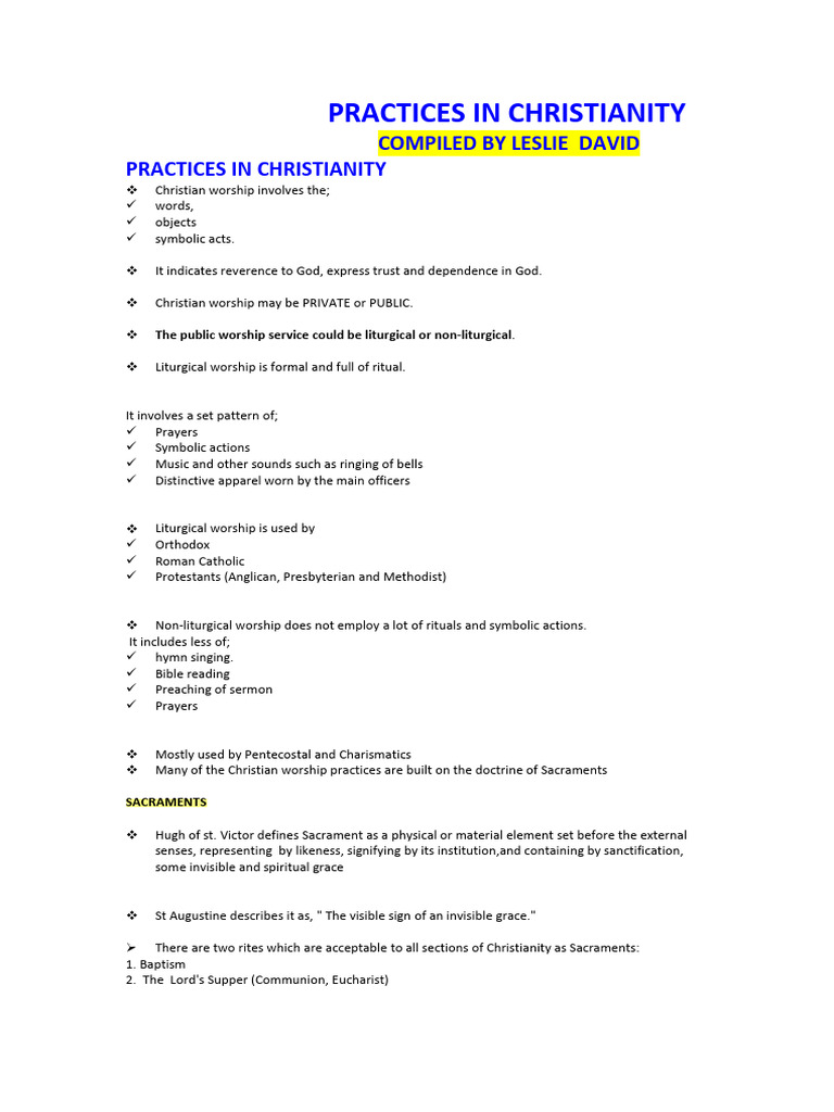 Practices in Christianity | PDF | Baptism | Eucharist