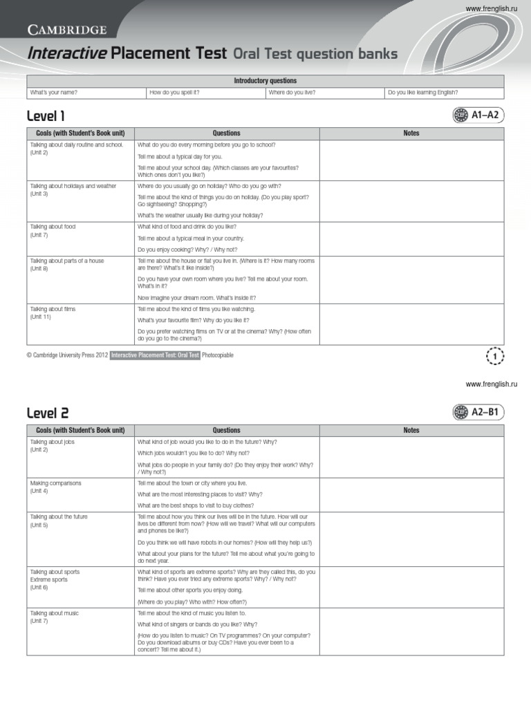 Interactive-Placement Test - Oral Test | PDF