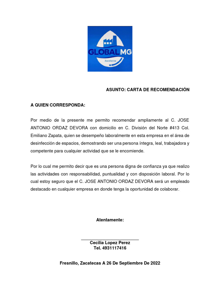 Carta de Recomendacion Logo | PDF