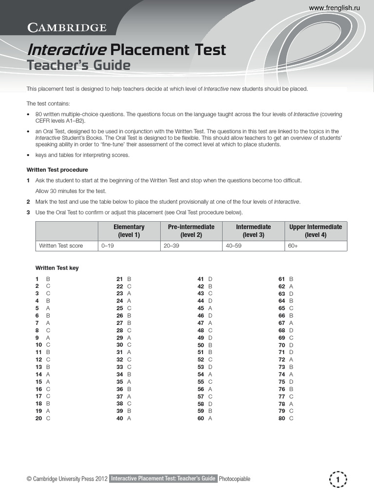 Interactive-Placement Test - Teacher Guide | PDF | Communication | Learning