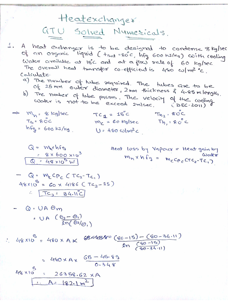 Heat Exchanger Gtu Solved Numericals | PDF