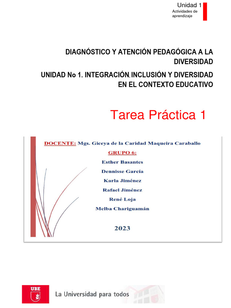 TAREA NO 1 Diagnostico | PDF | Inclusión (Educación) | Aprendizaje