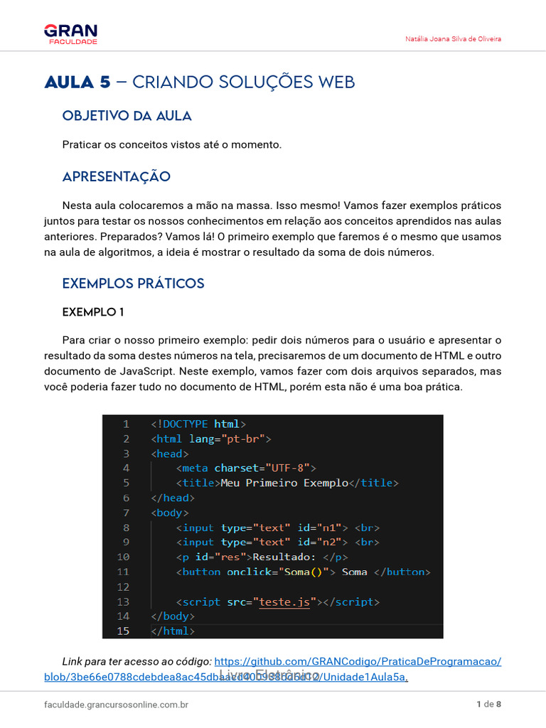 5 - Apostila - Criando Soluções Web | PDF | Script Java | Html