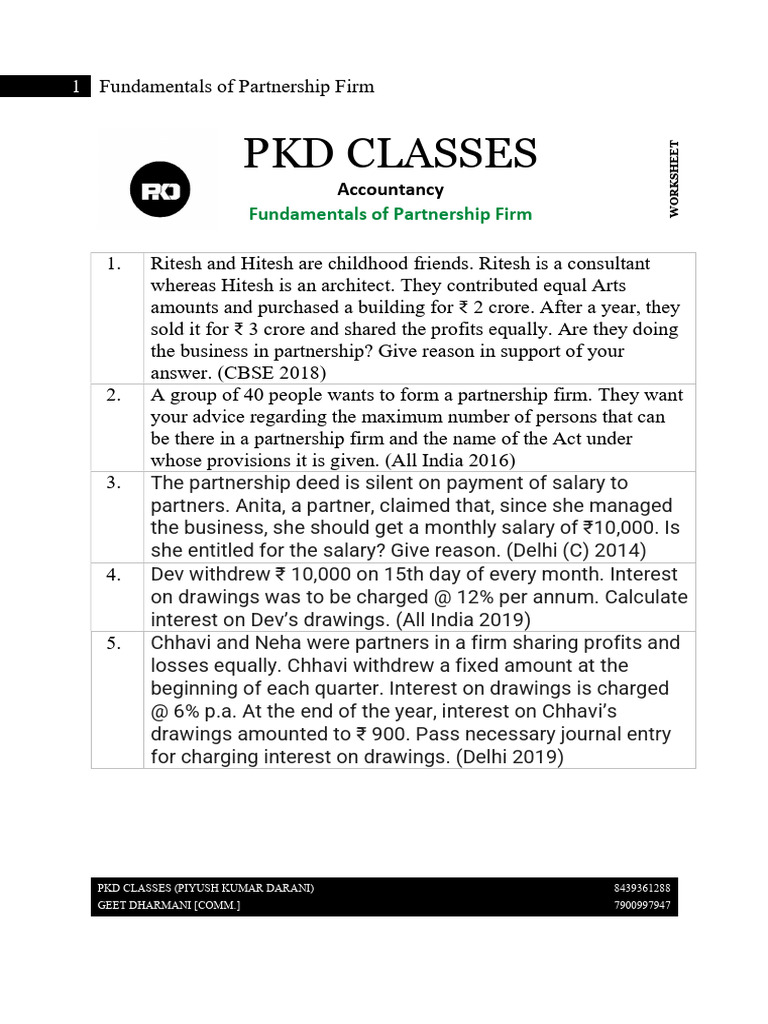 Fundamentles of Partnership Worksheet | PDF