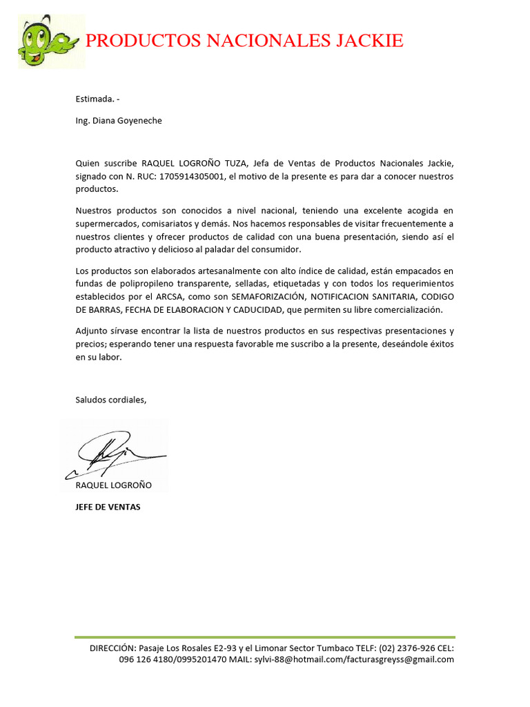 Productos Nacionales Jackie: Calidad Artesanal | PDF