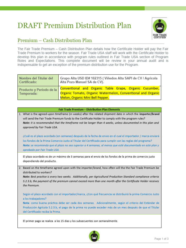 PS DRAFT GrupoAlta PremiumDistributionPlan 210322val | PDF | Business | Industrias de servicio