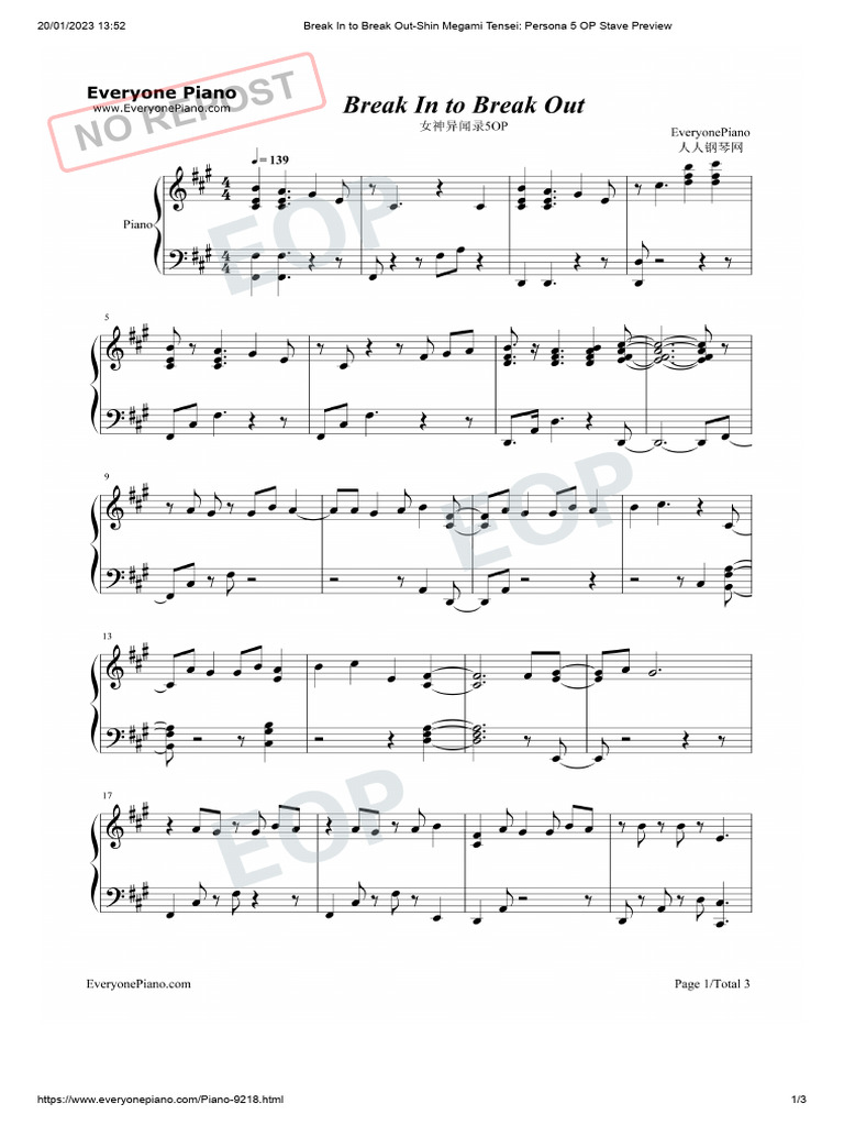 Break in To Break Out-Shin Megami Tensei - Persona 5 OP - Free Piano ...