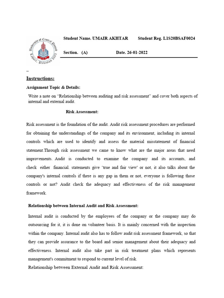 ASSIGNMENT 4 L1s20bsaf0024 M.umair Akhtar | PDF | Audit | Internal Control