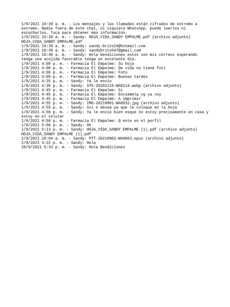 Comunicación sobre Hoja de Vida Sandy | PDF