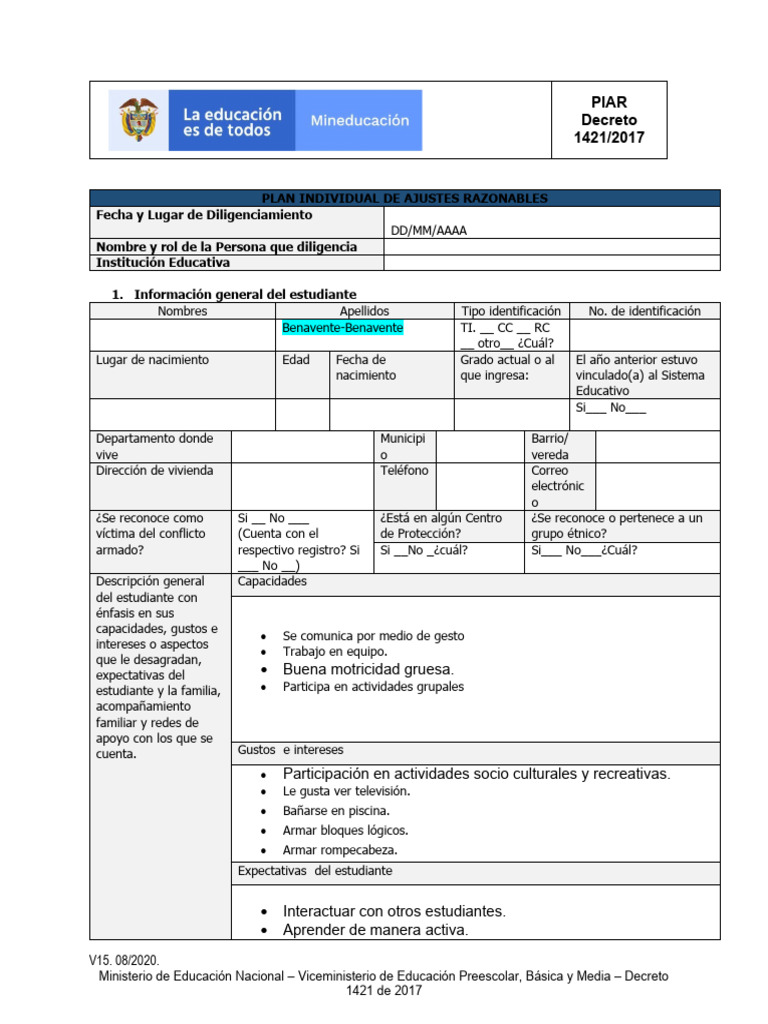 Piar para Estudiante Con Discapacidad Intelectual | PDF | Maestros ...