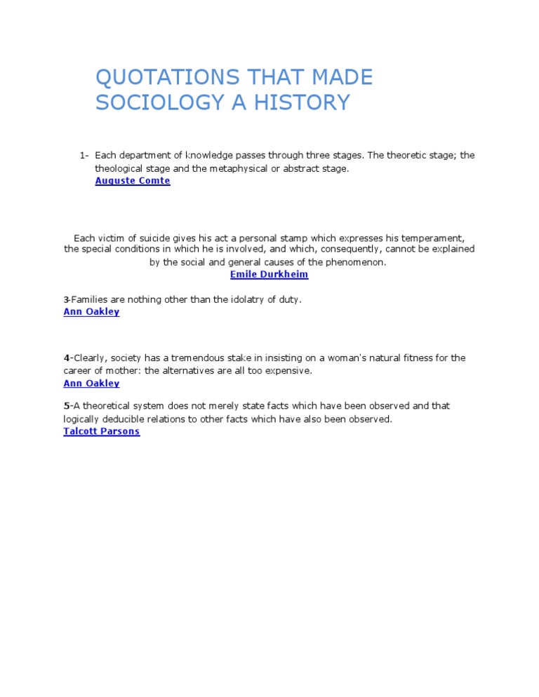 Key Quotes Shaping Sociology History | PDF | Social Science