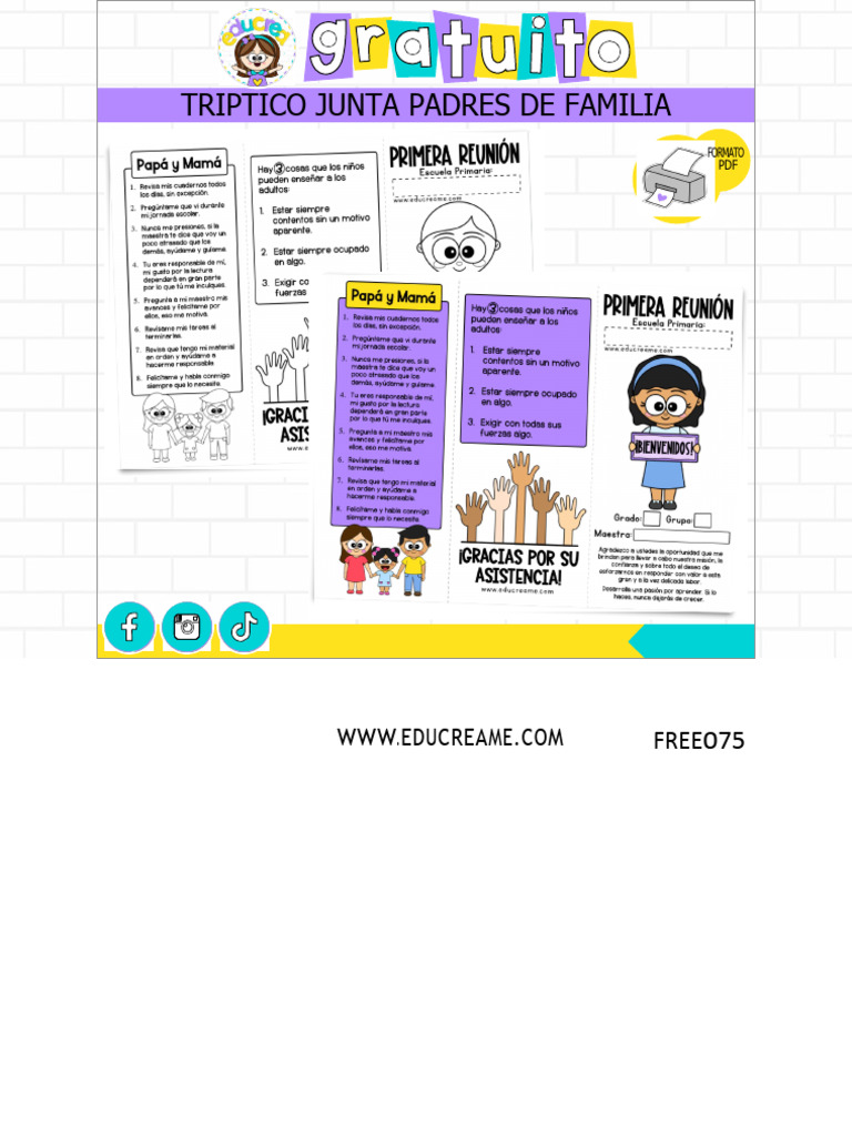 Triptico Junta Padres de Familia: Formato PDF | PDF | Derechos de autor ...