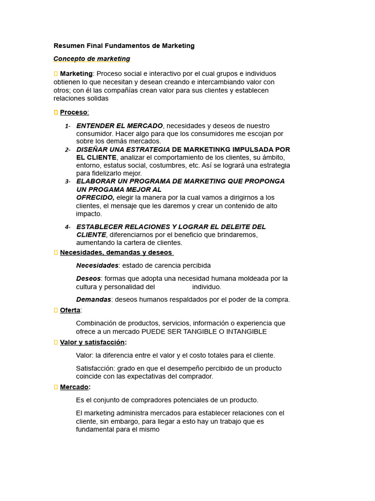 Resumen Final Fundamentos de Marketing | PDF | Marketing | Producto (Negocio)