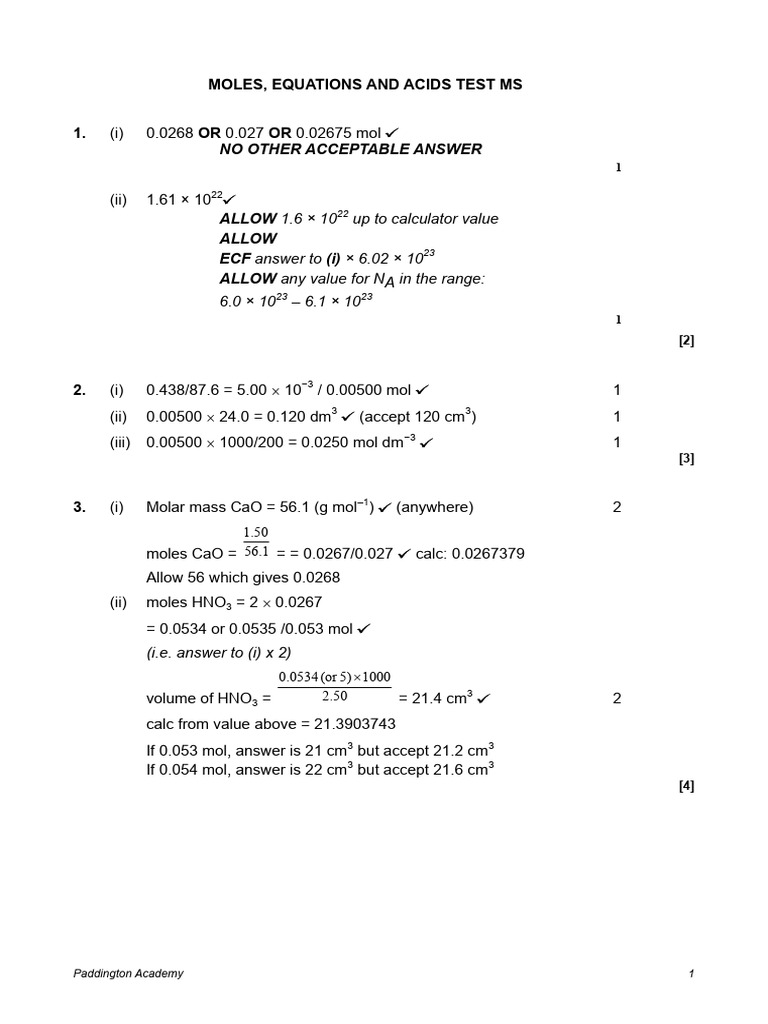 Moles and Empirical Formula Calculations | PDF | Mole (Unit) | Acid