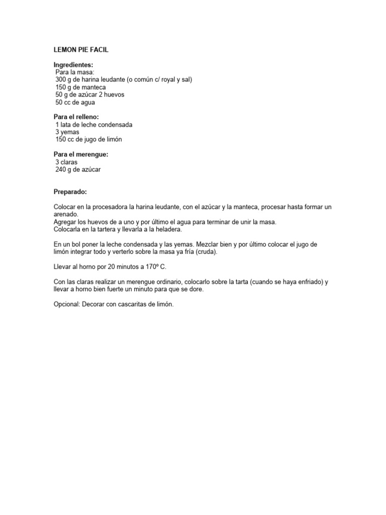 Lemon Pie Facil | PDF | Cocina, comidas y vino