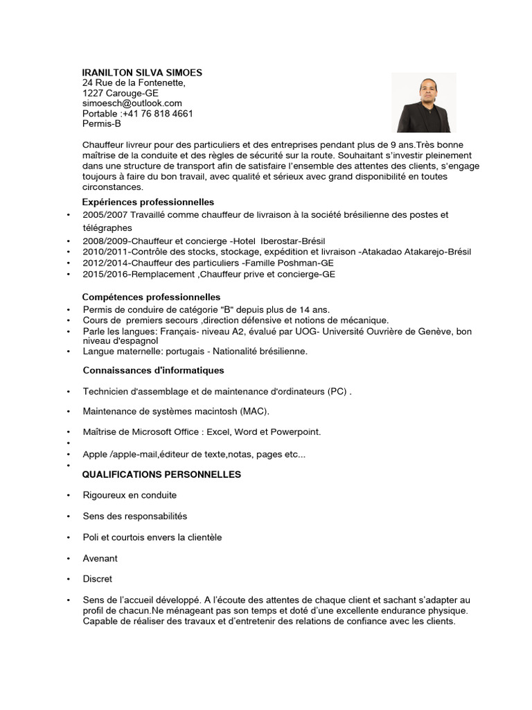 CV Chauffeur Livreurs avec Permis B | PDF | Évolution de carrière