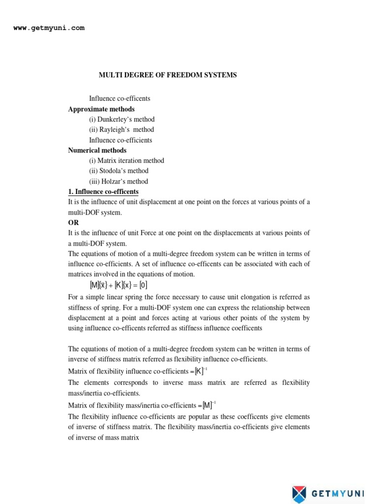 Mechanical Engineering Mechanical Vibrations Multi Degree of Freedom ...