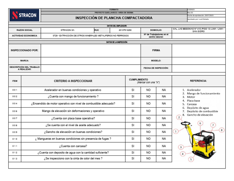 Checklist Plancha Compactadora. | PDF