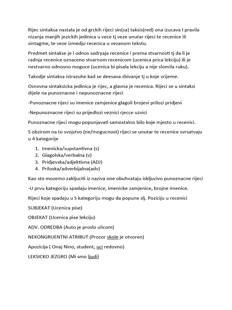Rijec Sintaksa Nastala Je Od Grckih Rijeci Sin | PDF