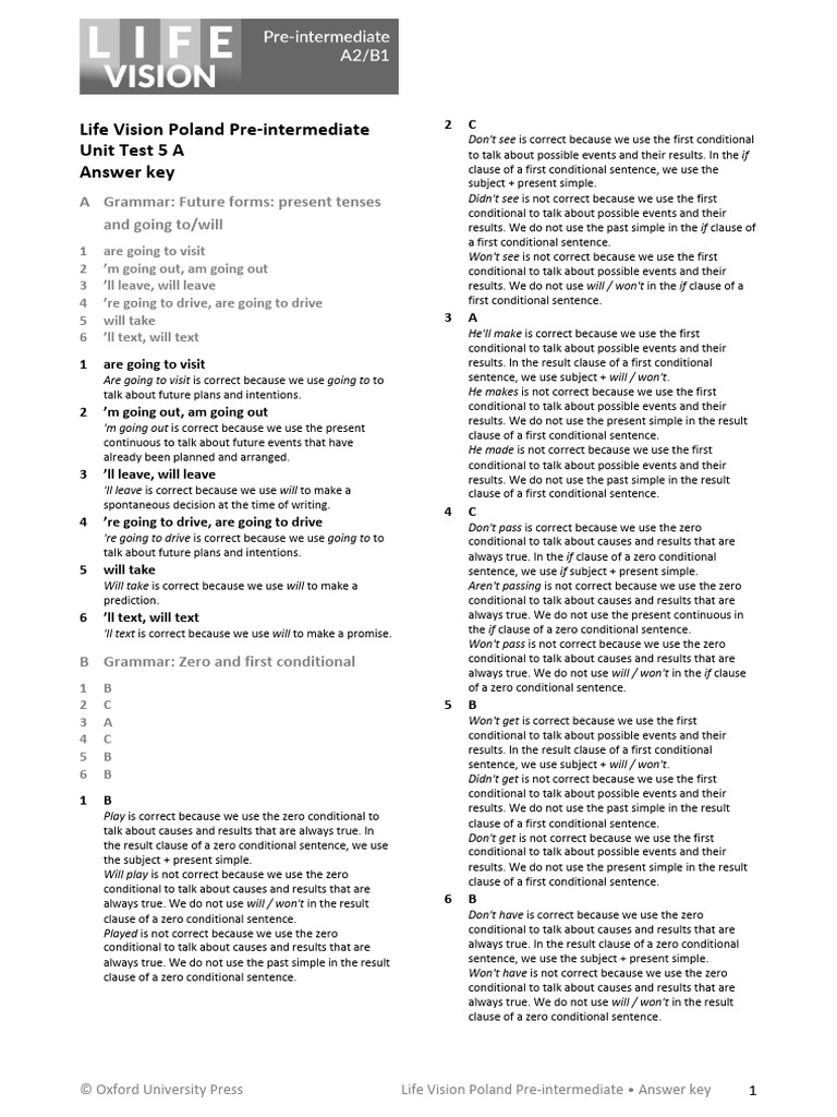 Life Vision Pre-Intermediate Unit 5 Answers | PDF | Sentence ...