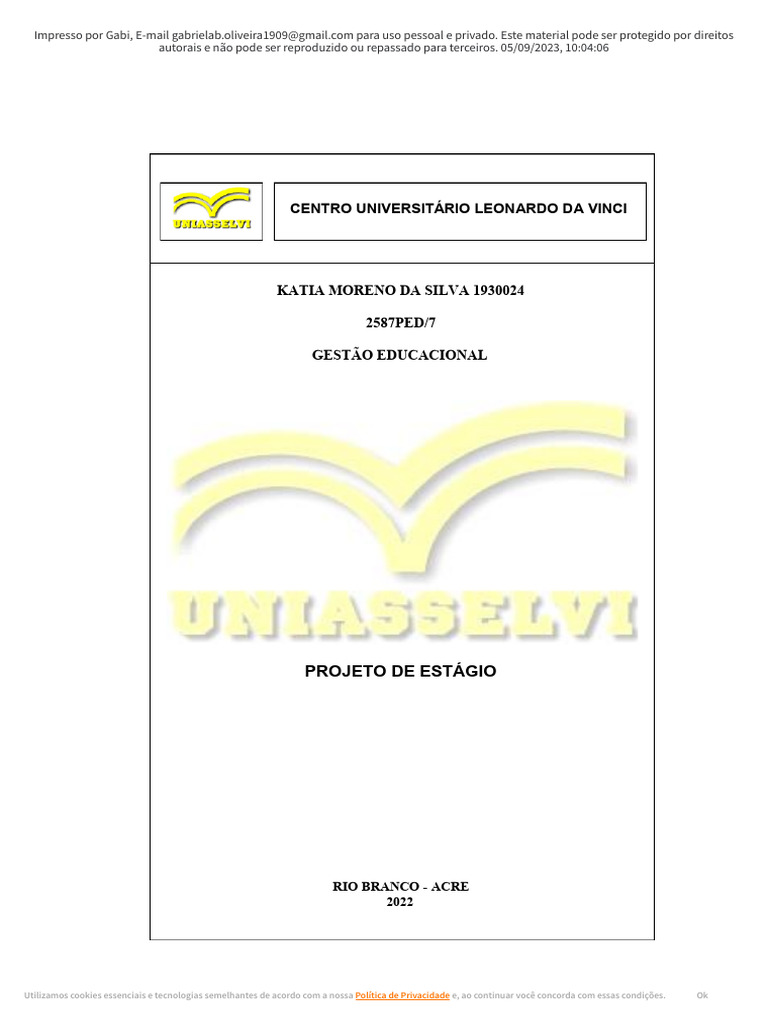 PROJETO DE ESTAGIO 7 SEMESTRE- GESTÃO EDUCACIONAL _ Passei Direto | PDF | Pedagogia | Escolas