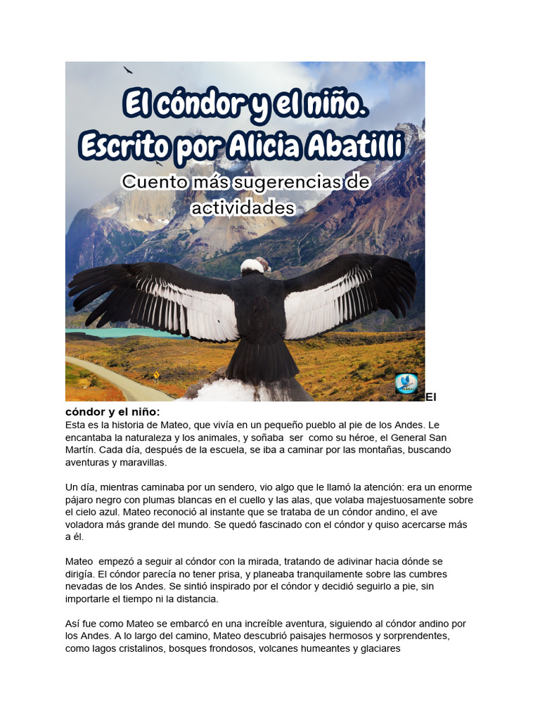 Cuento- EL CÓNDOR Y EL NIÑO. Escrito por Alicia Abatilli | PDF | Andes | Cuentos