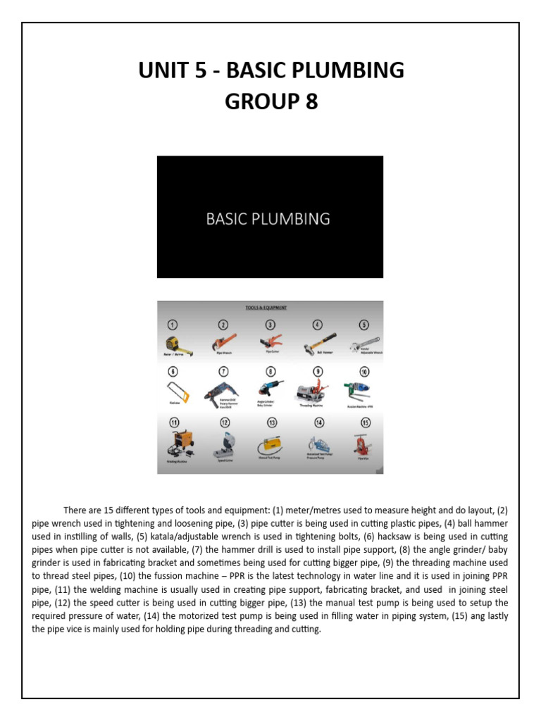 Essential Tools and Fittings in Plumbing | PDF | Plumbing | Pipe (Fluid ...
