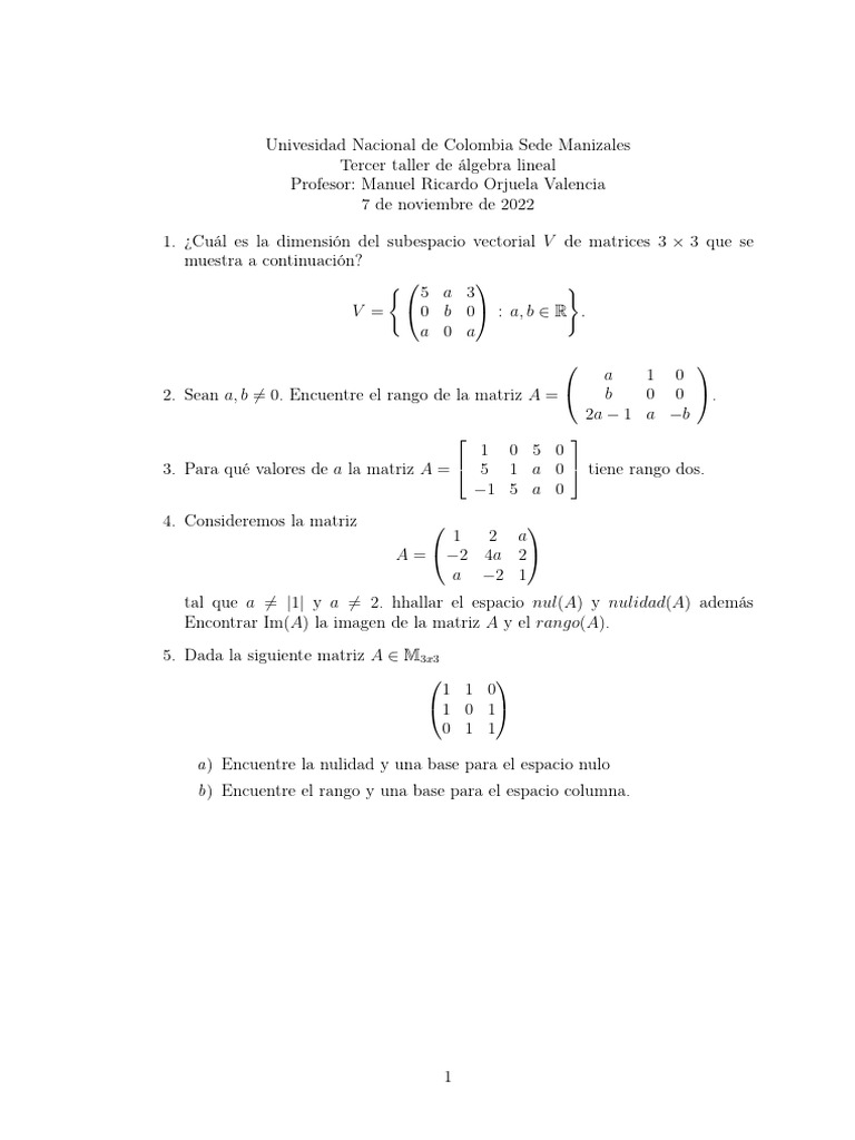 Tercer Taller de Lgebra Lineal | PDF