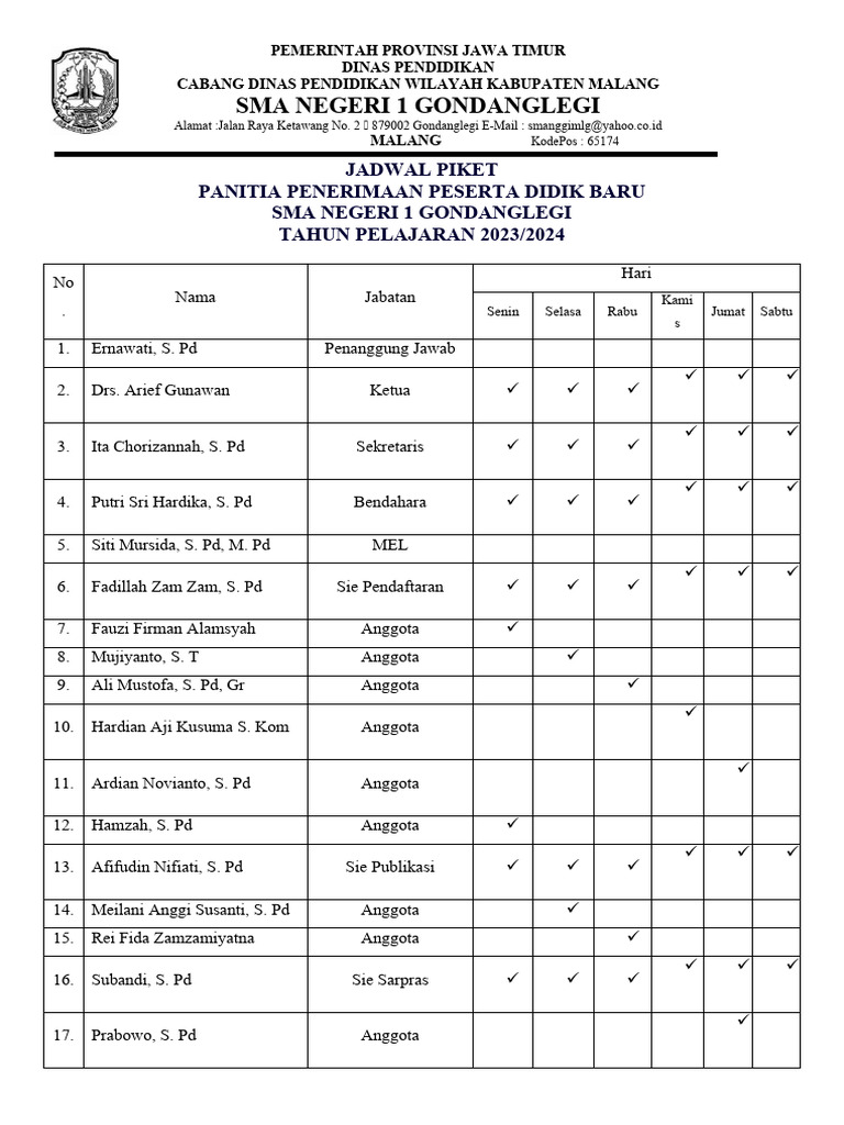 Jadwal Piket PPDB 2023-2024 New | PDF