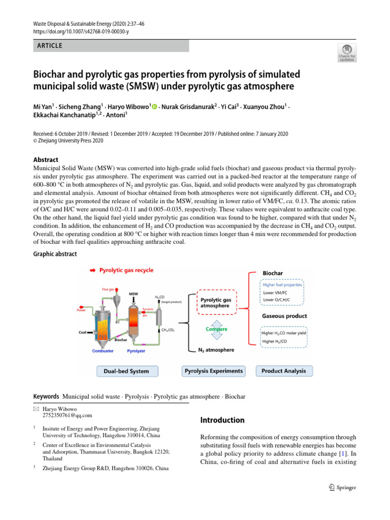 Yan2020 Article BiocharAndPyrolyticGasProperti | PDF | Pyrolysis | Chemistry