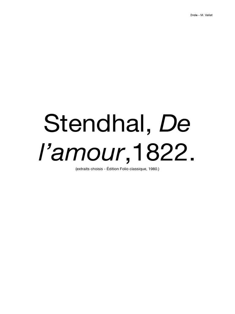 Stendhal, de L'amour, 1822 (Extraits Choisis) - Compressed | PDF