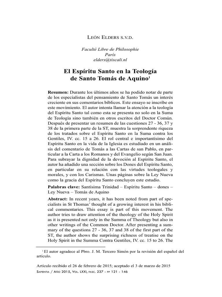 Teología del Espíritu Santo en Aquino | PDF | espíritu Santo | Jesús