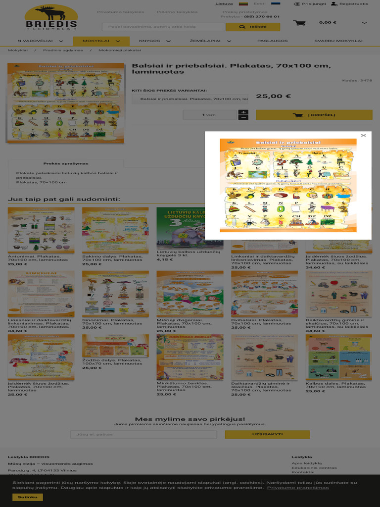 Leidykla Briedis" Balsiai Ir Priebalsiai. Plakatas, 70x100 CM ...