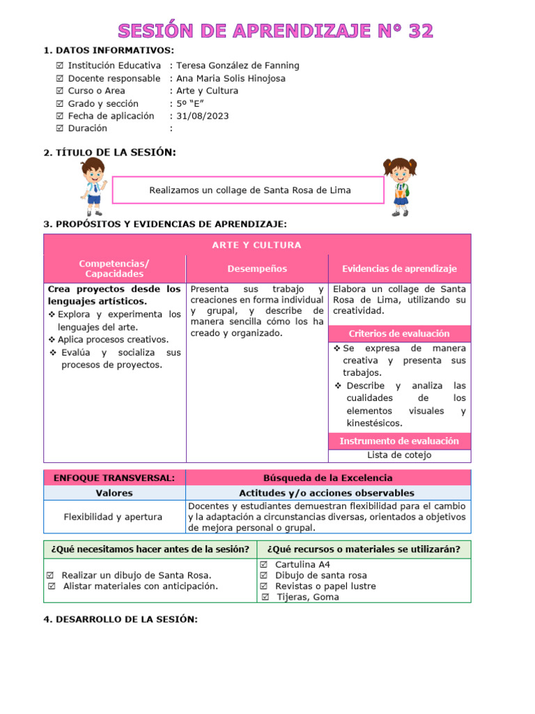 SESIÓN DE APRENDIZAJE 32 Realizamos Un Collage de Santa Rosa de Lima ...