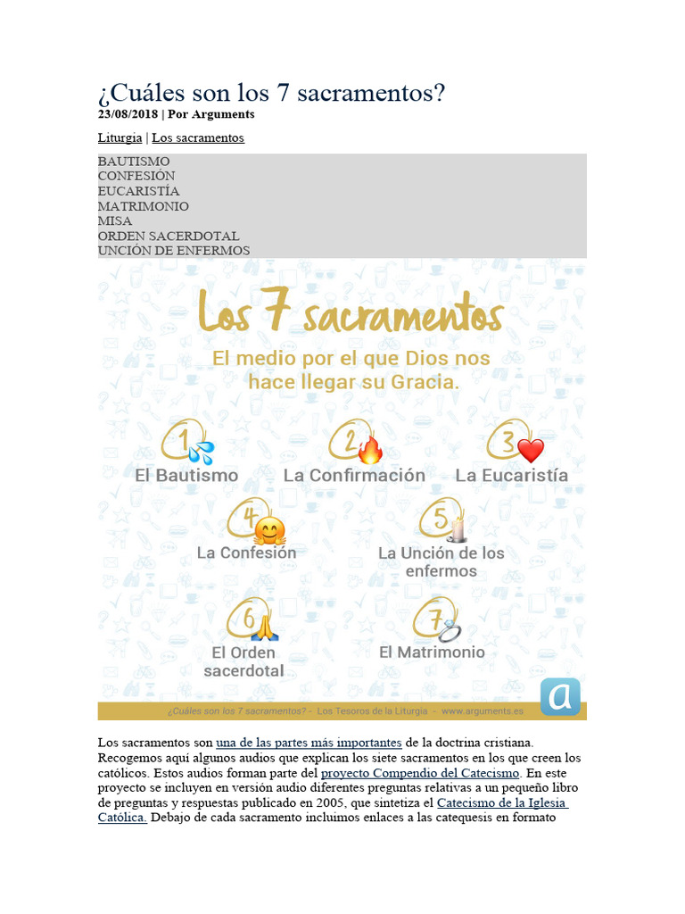 Los 7 Sacramentos de la Iglesia Católica | PDF | eucaristía | Sacramentos