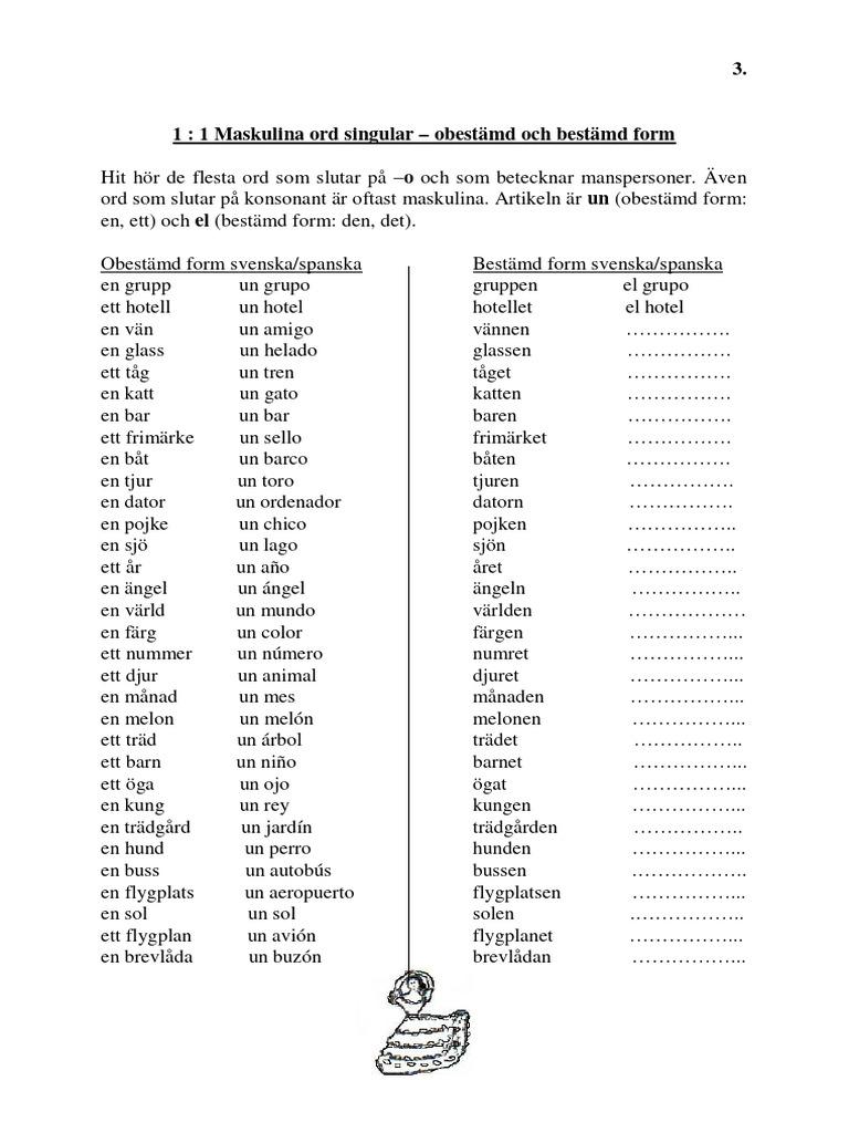 1 - 1 Maskulina Ord Singular Obestämd Och Bestämd Form | PDF