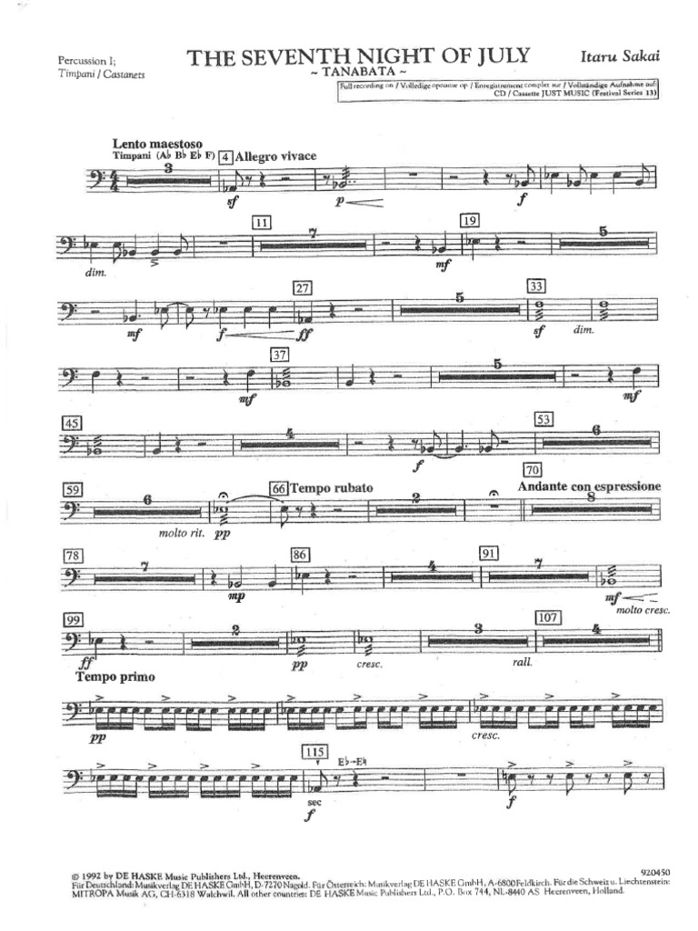 Seventh Night of July - Percussion | PDF