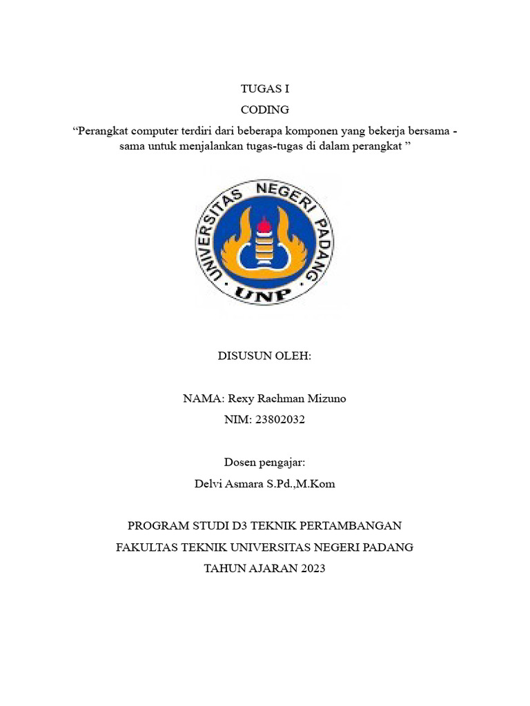 Tugas Pengantar Coding Rexy Rachman Mizuno | PDF | Komputer