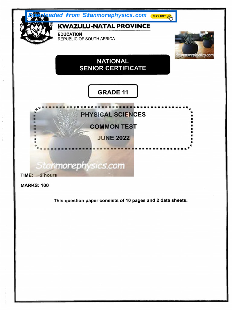 Physical Sciences Grade 11 June 2022 QP and Memo | PDF