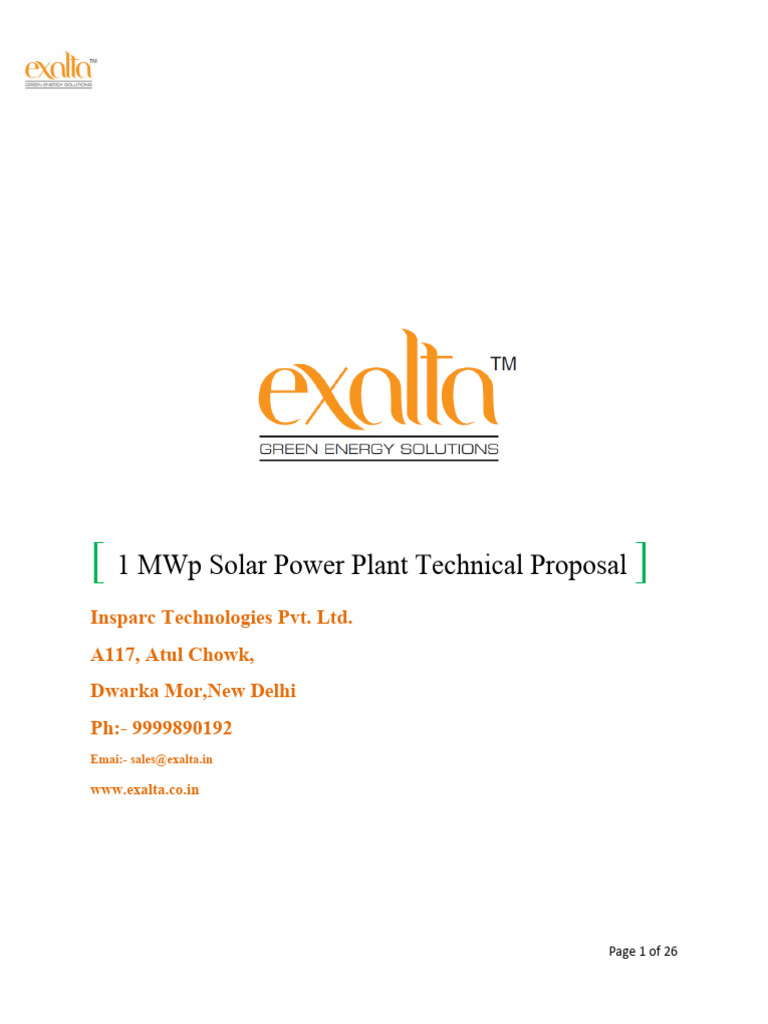 1MWp Solar Power Plant Technical Proposal | PDF | Solar Power ...