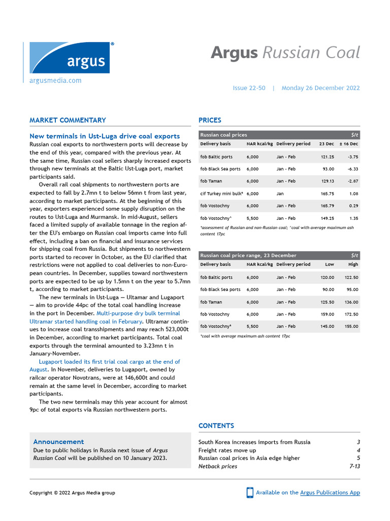 Argus Russian Coal | PDF | Cargo | Port