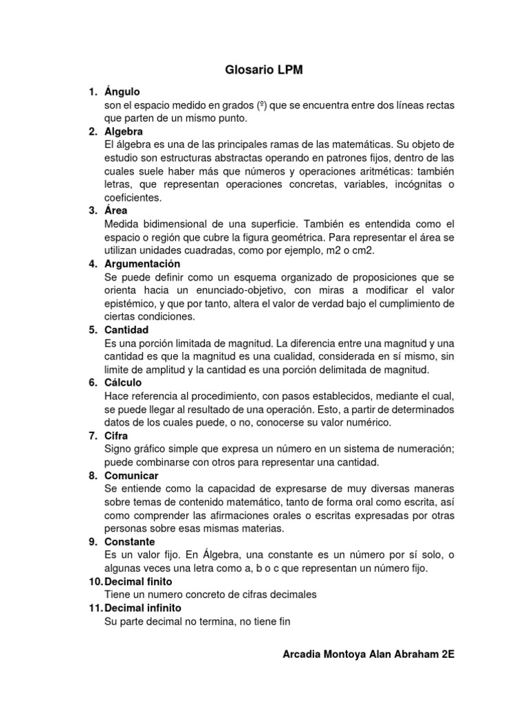 Glosario de Términos Matemáticos | PDF | Números | Variable (Matemáticas)