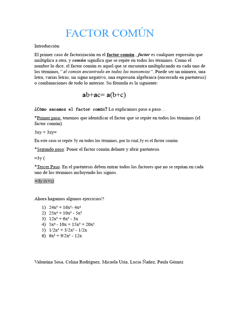 Cómo encontrar el factor común en algebra | PDF | Métodos y materiales ...