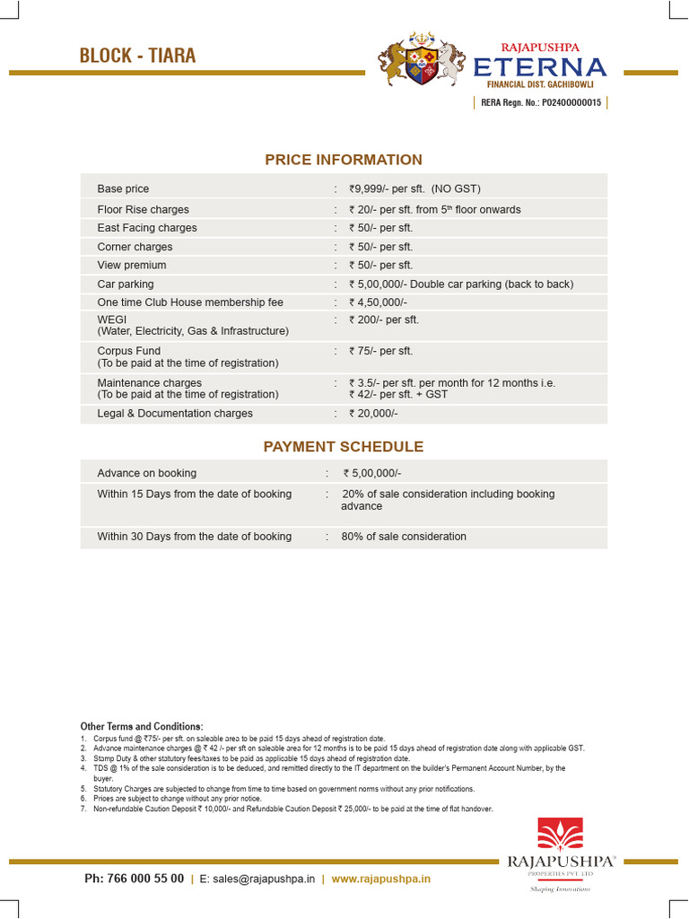 Rajapushpa Eterna 4bhk Price List | PDF | Public Finance | Government