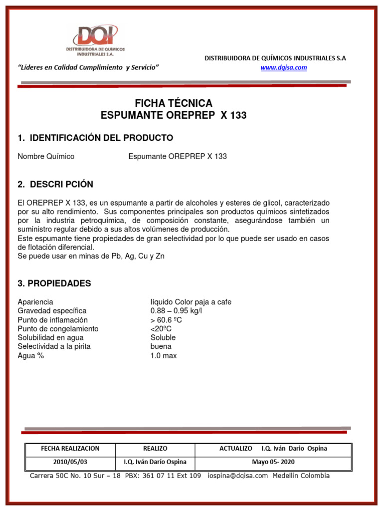 Ficha Técnica Espumante Oreprep X 133: 1. Identificación Del Producto ...