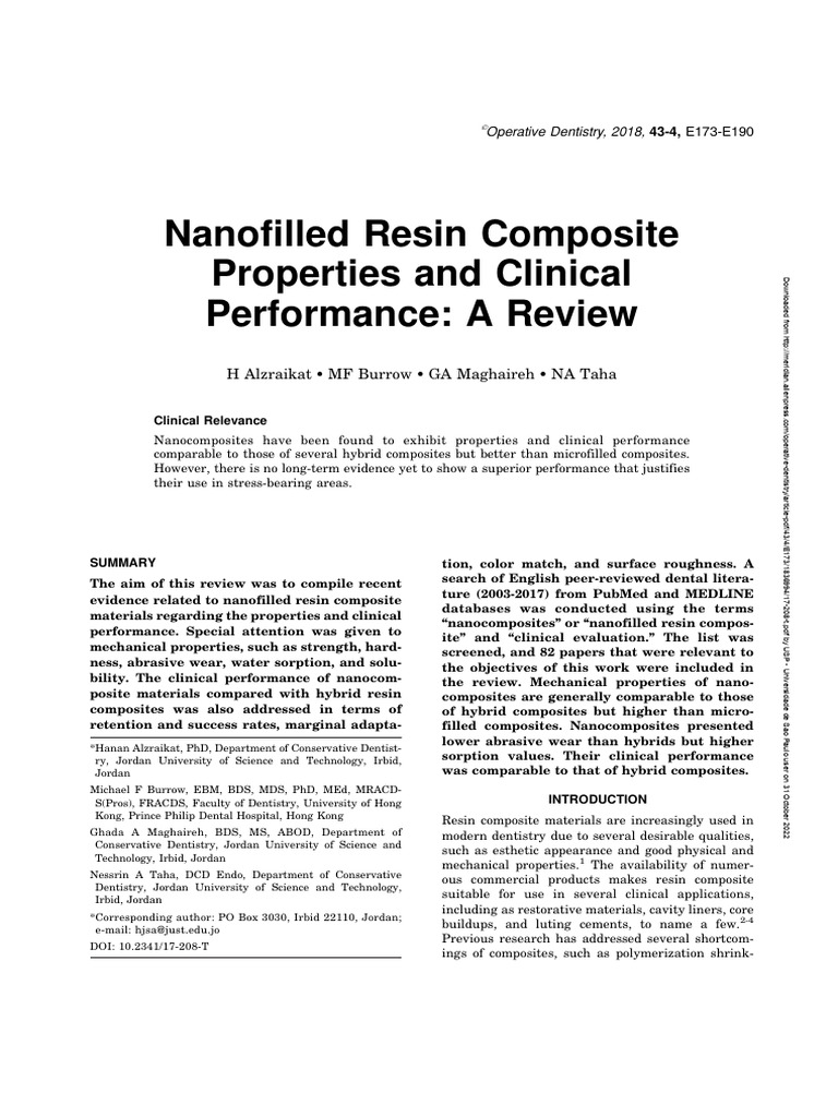 Nanofilled Resin Composite Properties and Clinical Performance - A ...